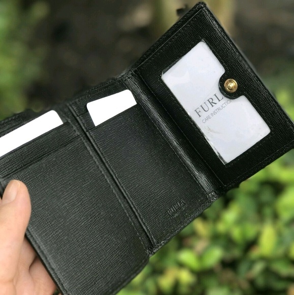 Furla | Bags | Furla Small Leather Tri Fold Id Snap Wallet Onyx | Poshmark
